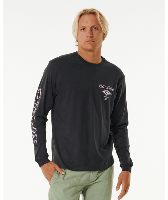 Rip Curl Fade Out Icon L/S Tee-Black/Purple — REAL Watersports