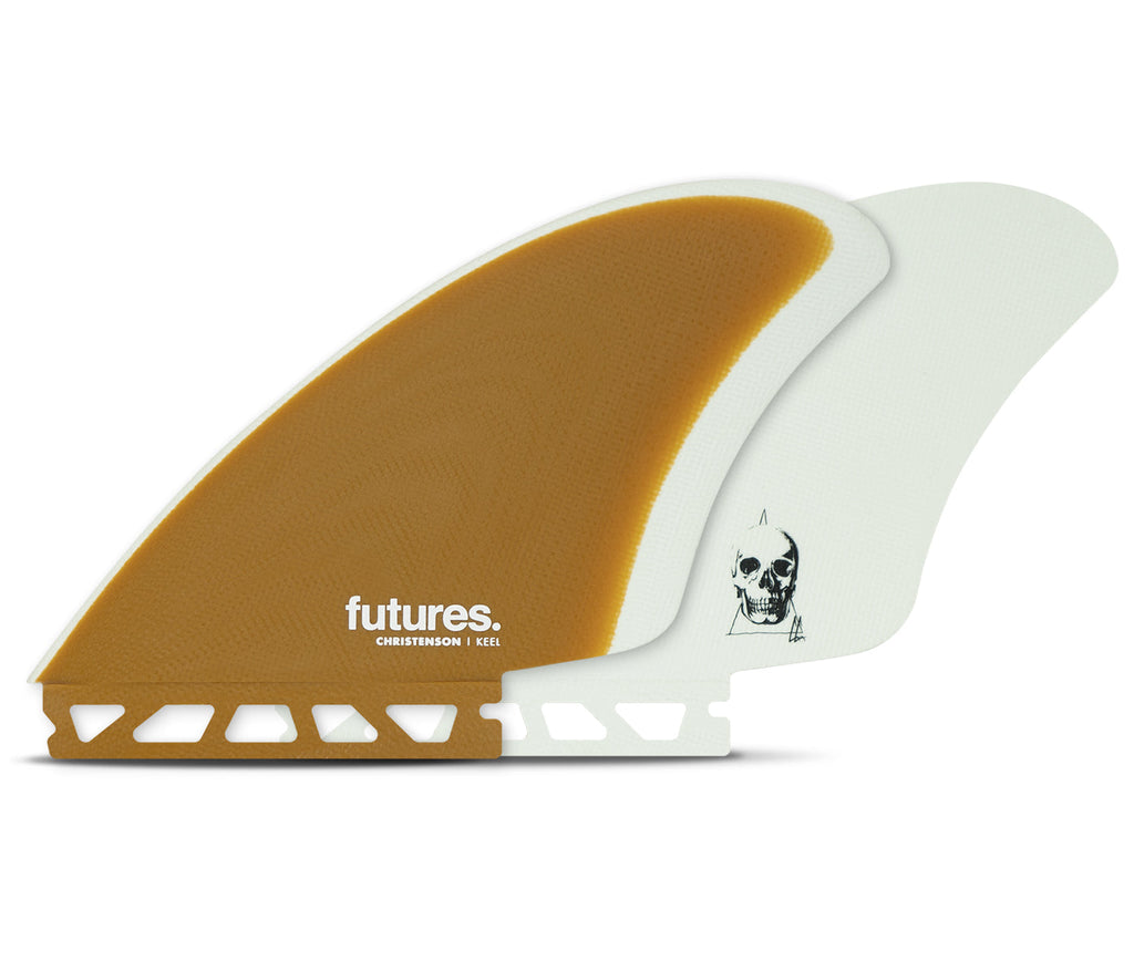 Futures Christenson Keel Fiberglass Twin Fin Set-Brown/White — REAL ...