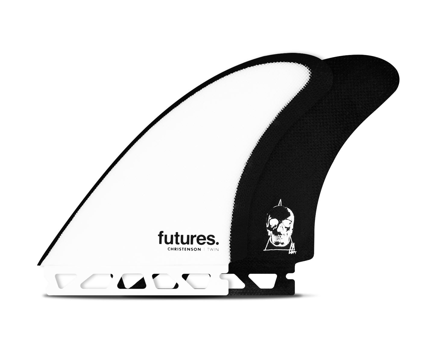 Futures Christenson Fiberglass Twin Fin Set-White/Black — REAL Watersports