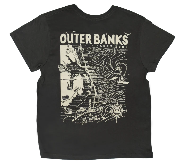 REAL Outer Banks Map Wmn's Boyfriend Tee-Vintage Black — REAL Watersports