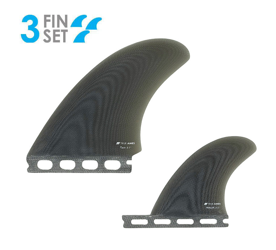 True Ames High Pro Twin + Trailer Futures Fiberglass Fin Set-Smoke ...