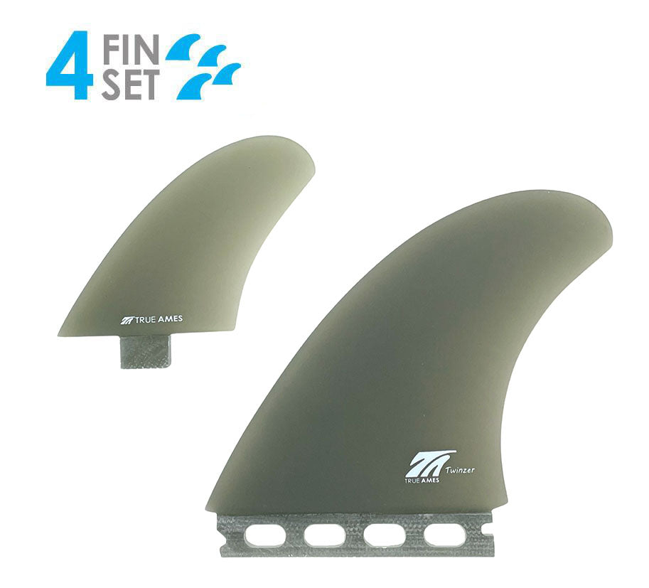 True Ames FCS/Futures Fiberglass Twinzer Fin Set-Smoke — REAL Watersports