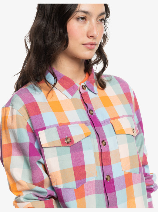 Roxy Let It Go Flannel L/S Shirt-Blue Surf Plaidodo — REAL Watersports