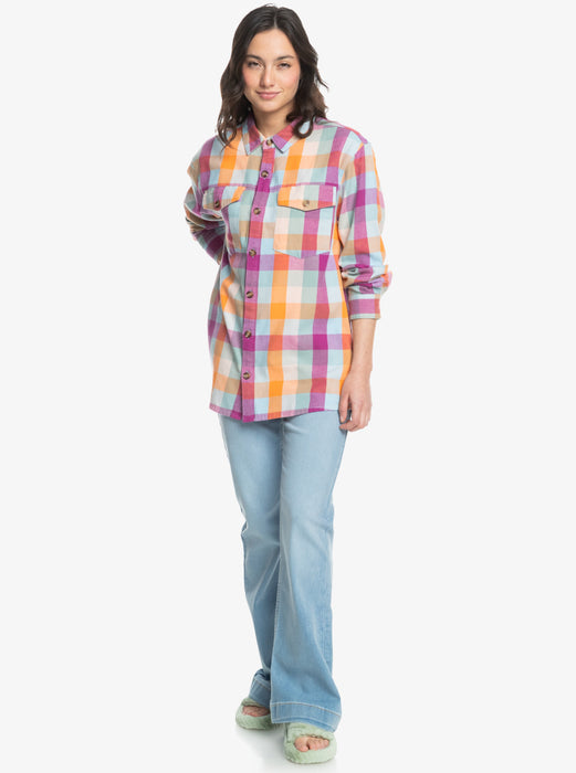 Roxy Let It Go Flannel L/S Shirt-Blue Surf Plaidodo — REAL Watersports