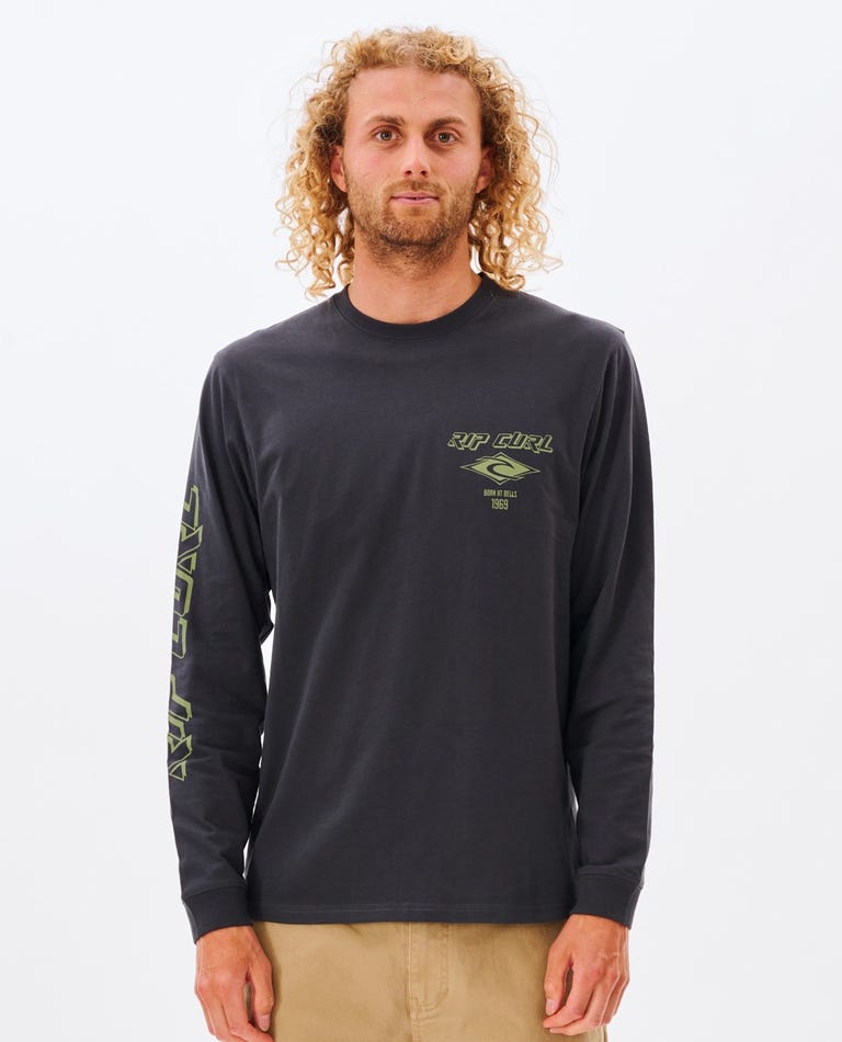 Rip Curl Fade Out Icon L/S Tee-Washed Black/Moss — REAL Watersports